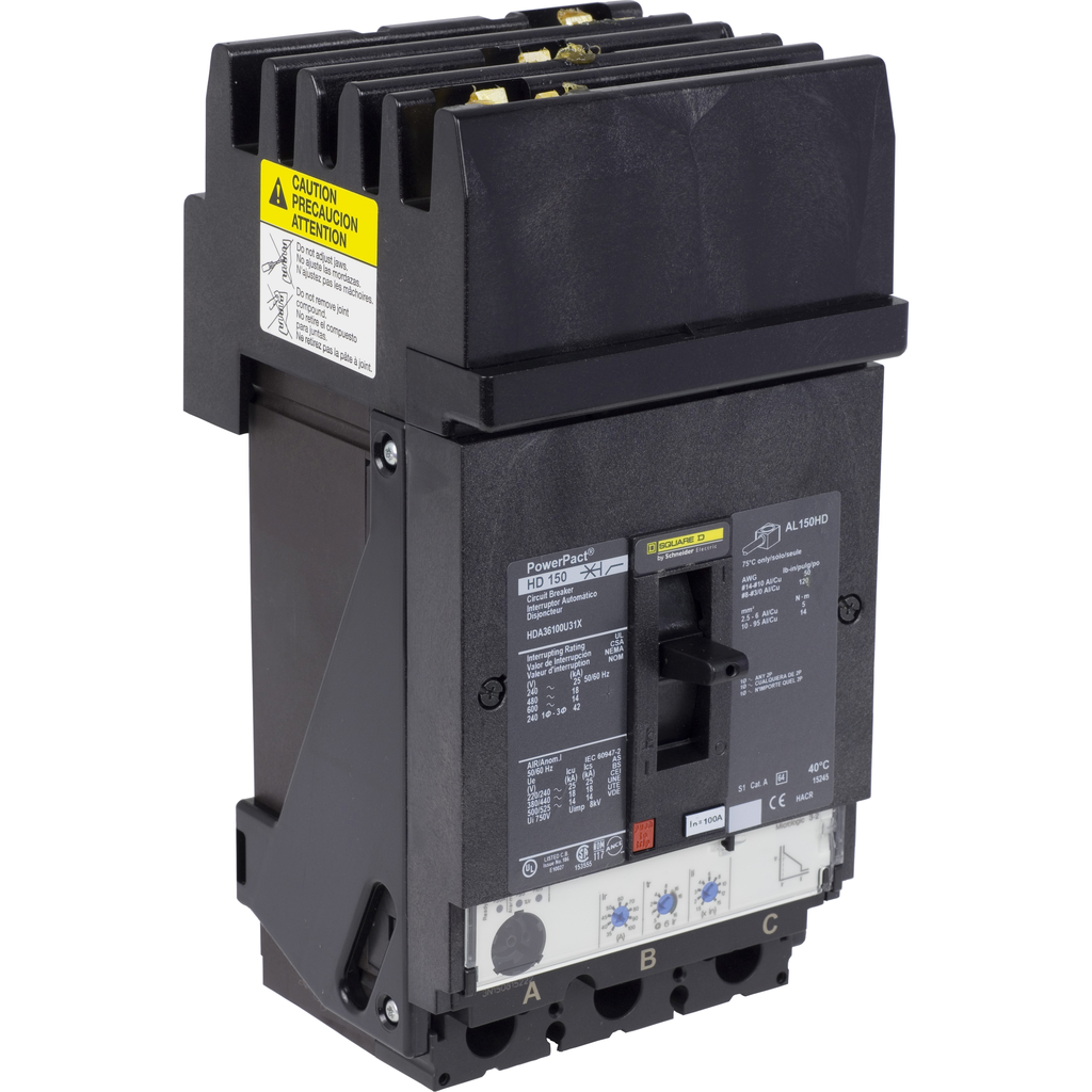 Circuit breaker, PowerPacT H, 60A, 3 pole, 600VAC, 14kA, I-Line, Micro ...